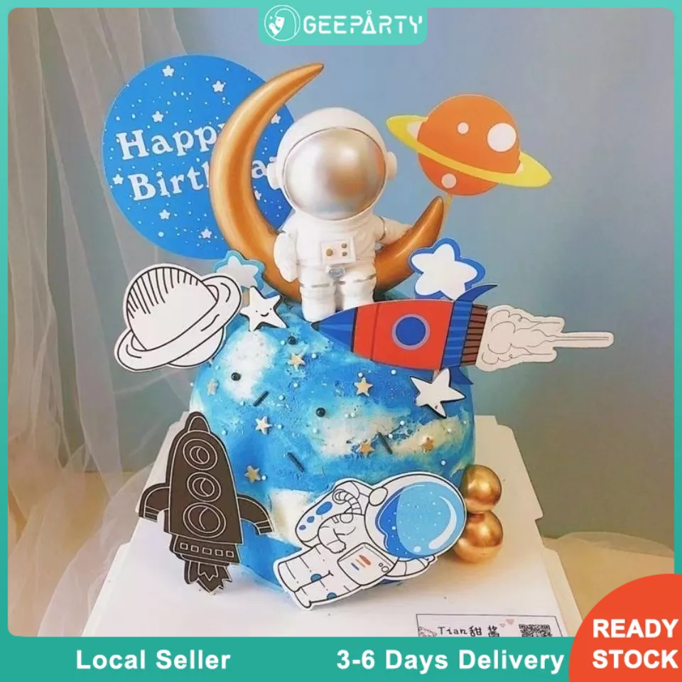 6pcs Astronaut Cake Toppers Outer Space Planet Theme Kids Birthday ...