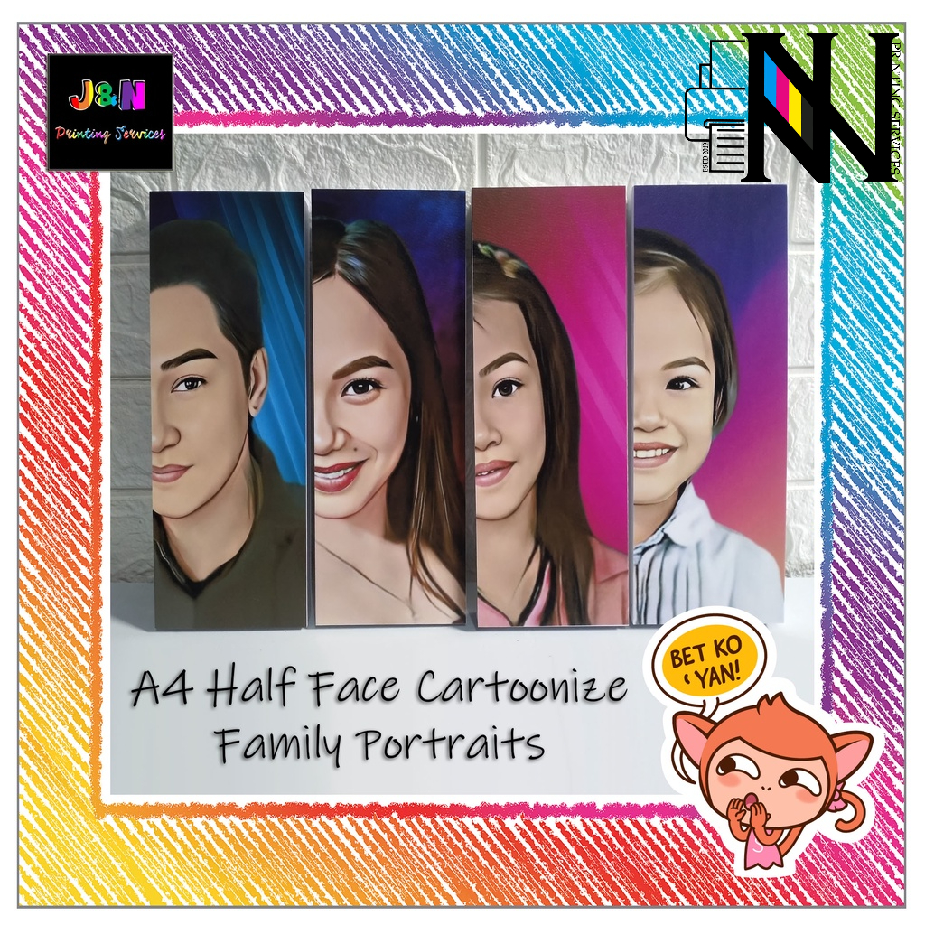 A4 Half Panel Set of Cartoonize Half Face Family Portrait Sintra Board ...
