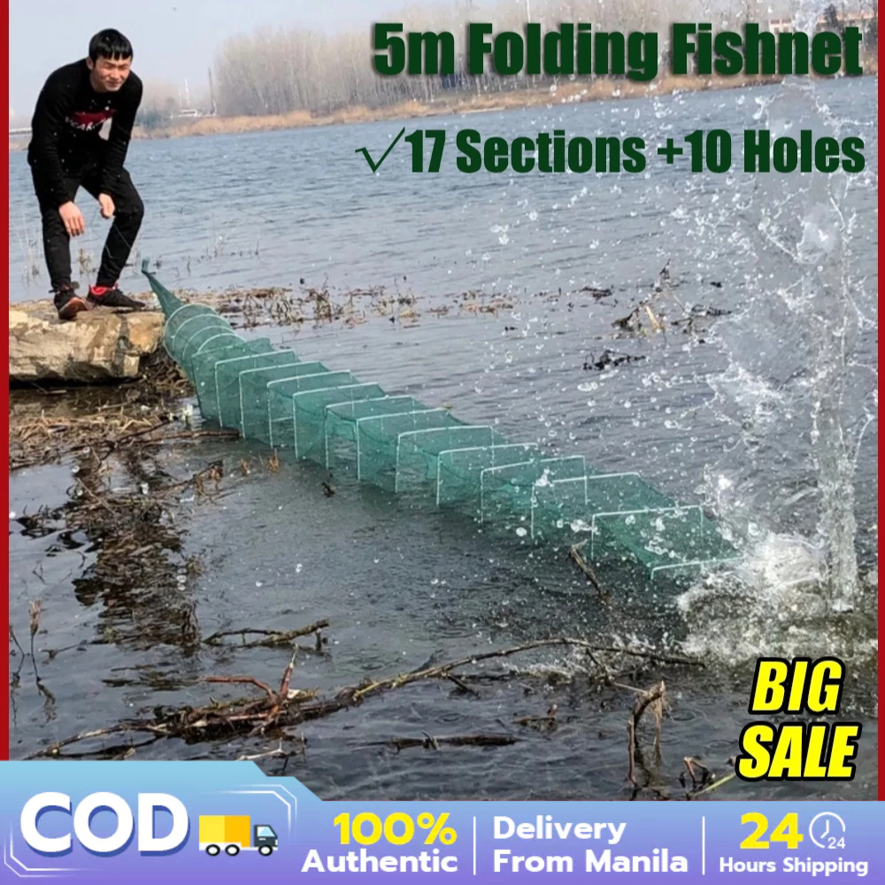 5m Shrimp Cage Fishing Net Lobster Fish Breeding Net Folding Fishnet 17 ...
