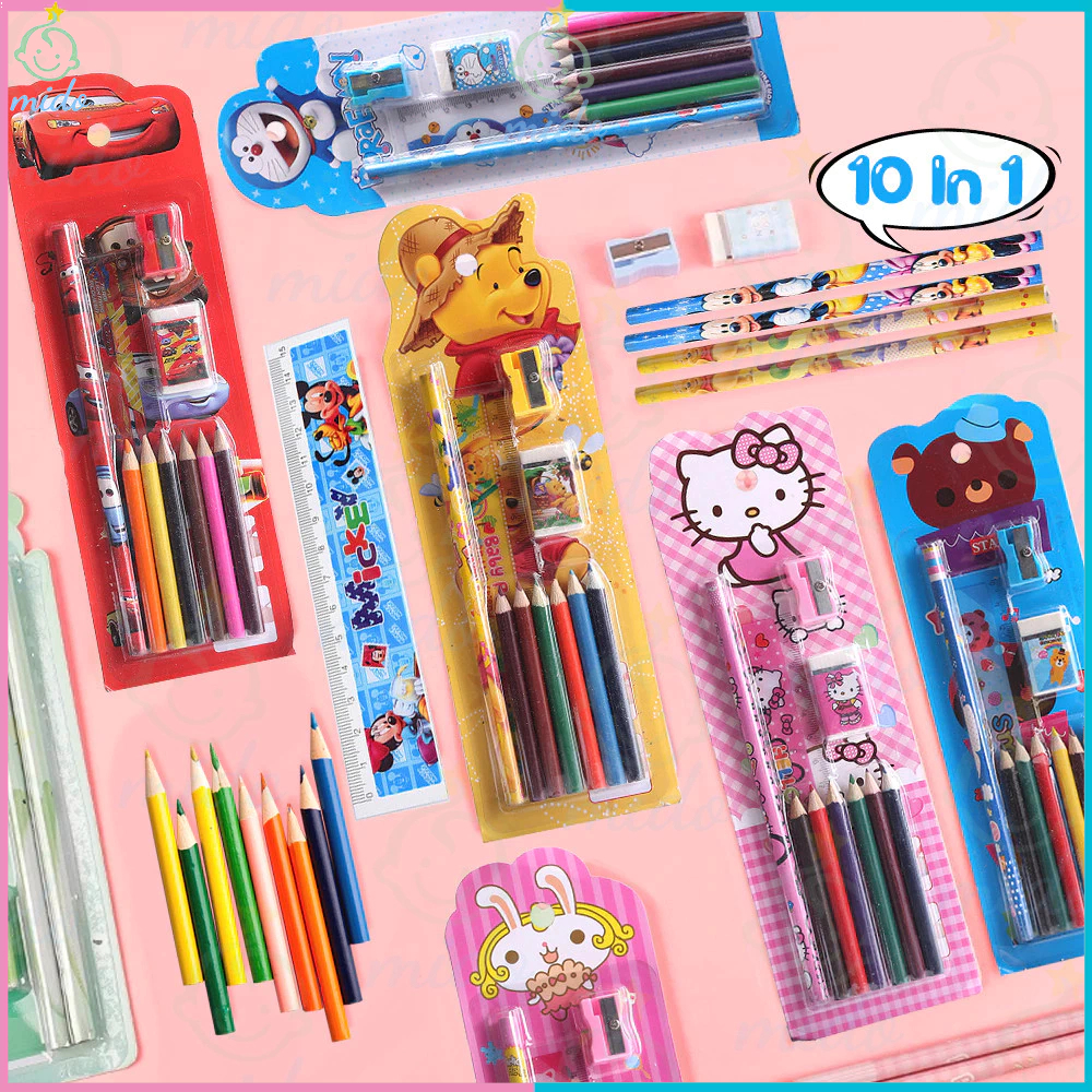 MD 10 in 1 Cartoon Stationery Set Children Pencil Set School Set ...