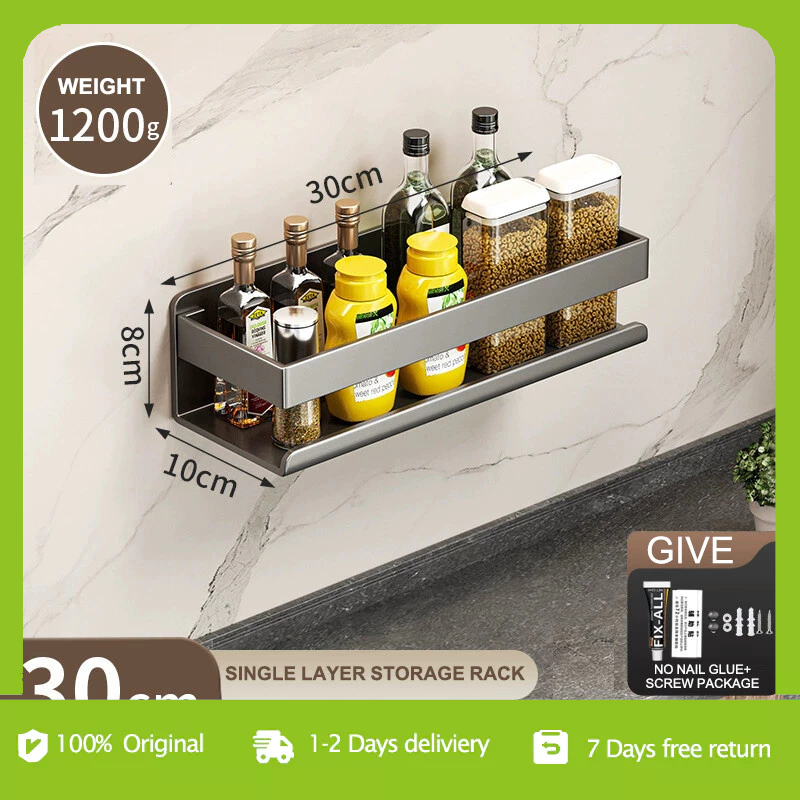 Kitchen Wall Mounted Condiments Organizer Utensils Spice Rack Holder ...