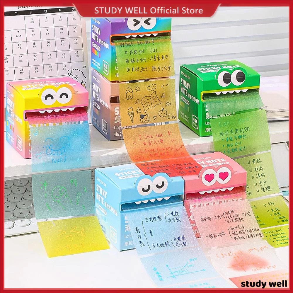 Pearl Gradient Transparent Box With 105 Easy Pull Out Sticky Notes Cute ...