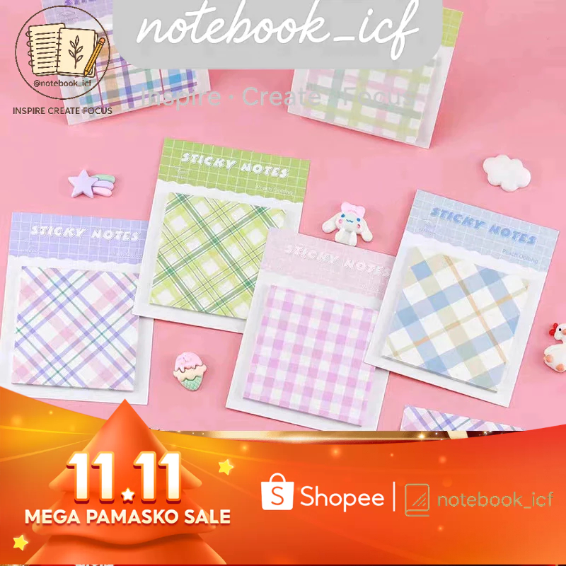 Checkered Post-it Notes Simple style plaid sticky notes Portable sticky ...