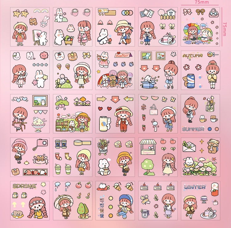 100 hand account stickers note gift box children's girl tape stickers ...