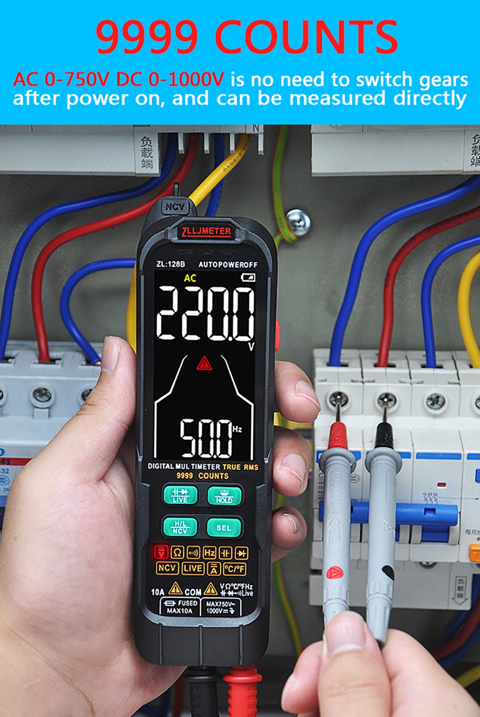 ZL126/ZL128 Digital Multimeter USB Rechargeable AC DC Current Voltage ...