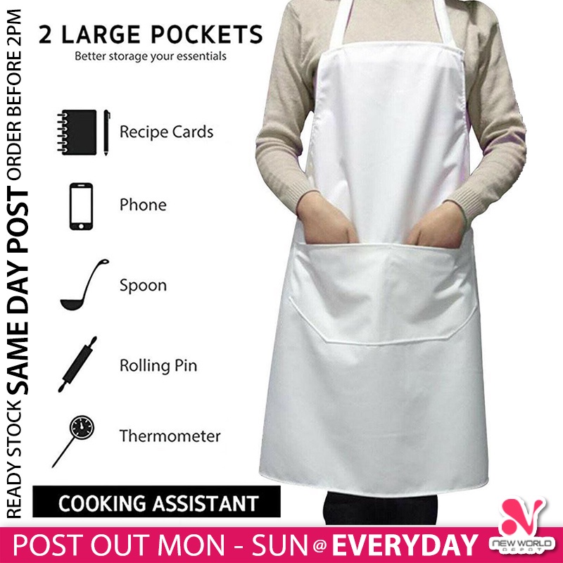 𝟮 𝗫 𝗣𝗢𝗖𝗞𝗘𝗧𝗦 》 Hang Neck Overall Water Oil Proof Kitchen Apron ...
