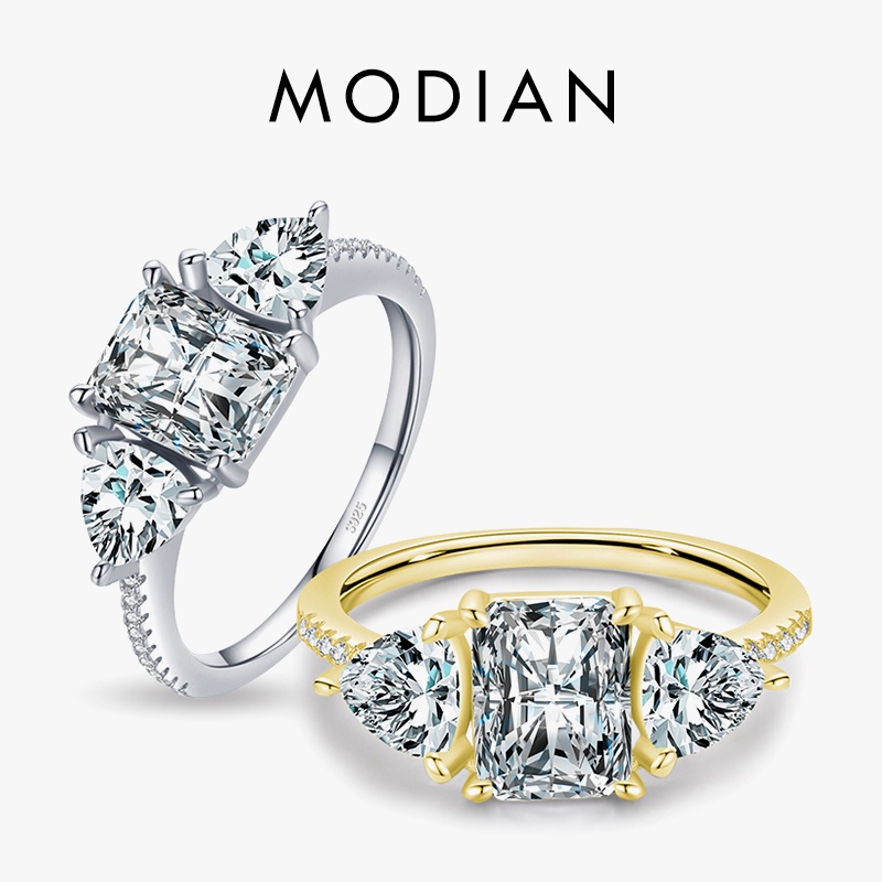 MODIAN Luxury Sparkling Rectangle Ring Real 925 Sterling Silver Top ...