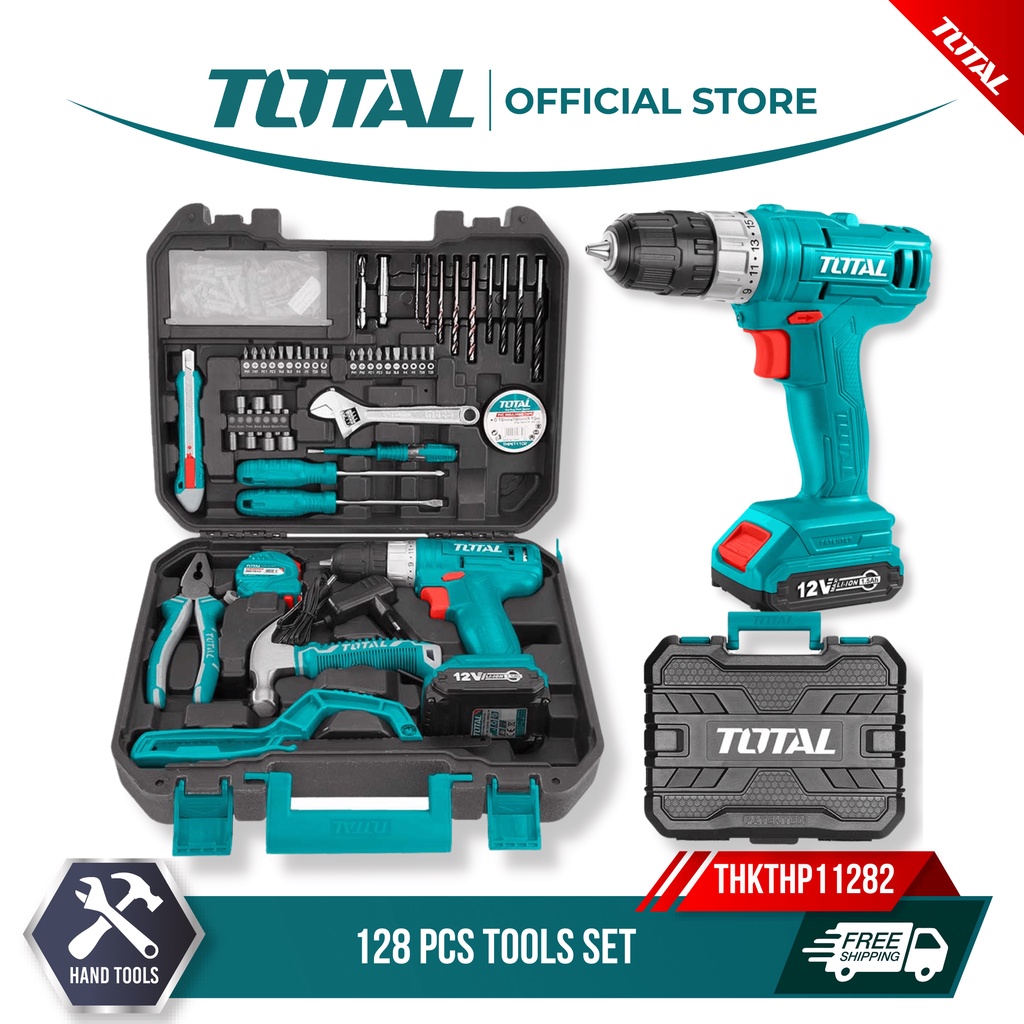 Total Cordless Drill Tools Set (12V /128 Pcs) THKTHP11282 | Shopee Malaysia