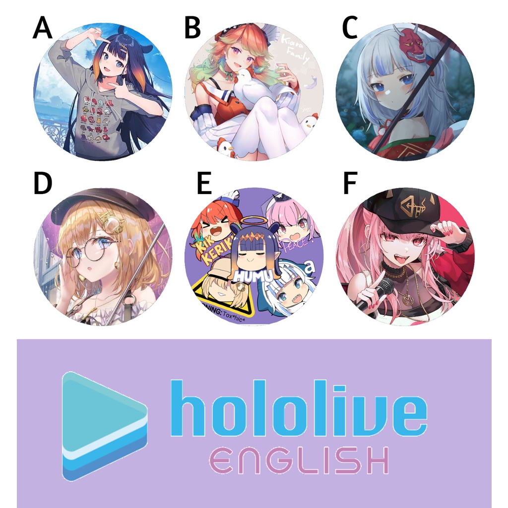 HOLOLIVE EN MYTH BUTTON BADGE PIN AMELIA WATSON TAKANASHI KIARA GAWR GURA INA CALLIOPE MORI ...