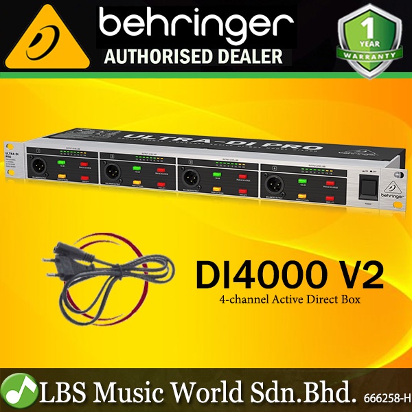 Behringer DI4000 V2 4 Channel Active Direct Box Powered DI Box with ...