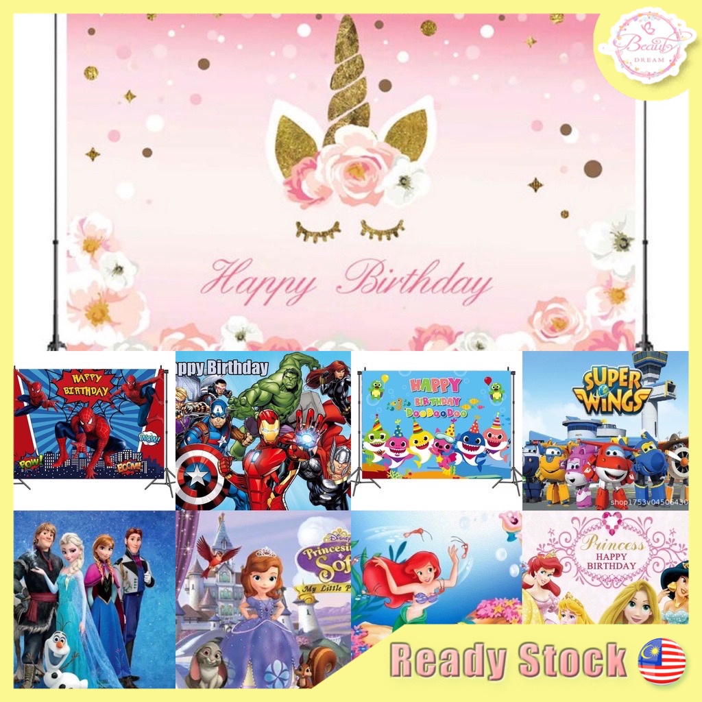 ⚡️Ready Stock⚡️Happy Birthday Banner Backdrop 120x80cm Cartoon Theme ...