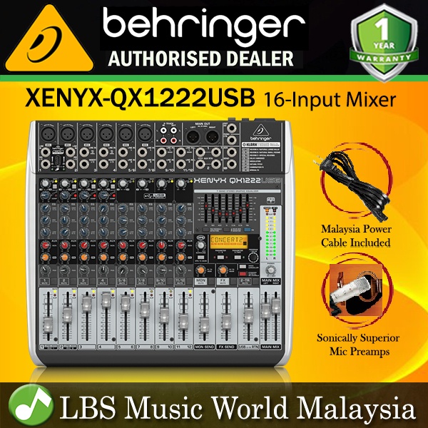Behringer XENYX-QX1222USB Premium 16 Input Portable Mixer with USB ...