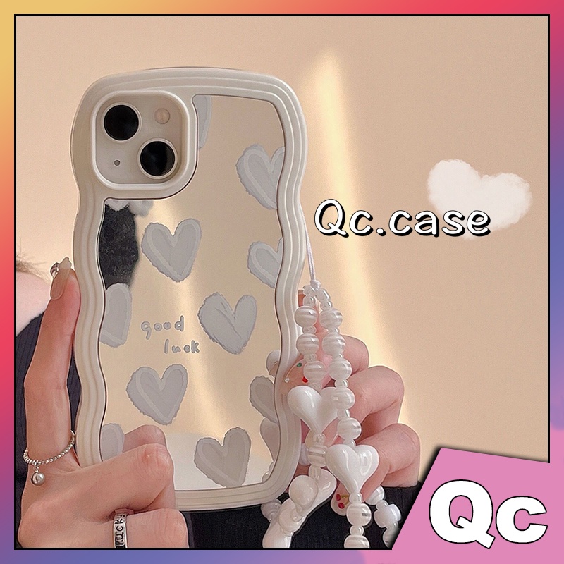 Hot sales「Qc」white heart shaped mirror with chain iphone case iphone 14 ...