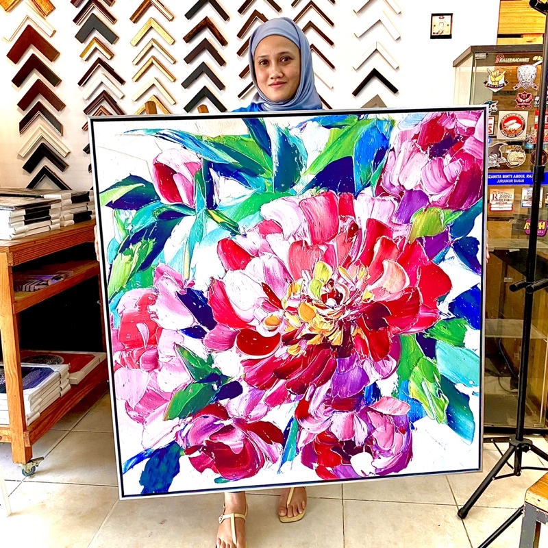 Canvas Frame Floral Pink & Green Blooming Home Decor Wall Decoration ...