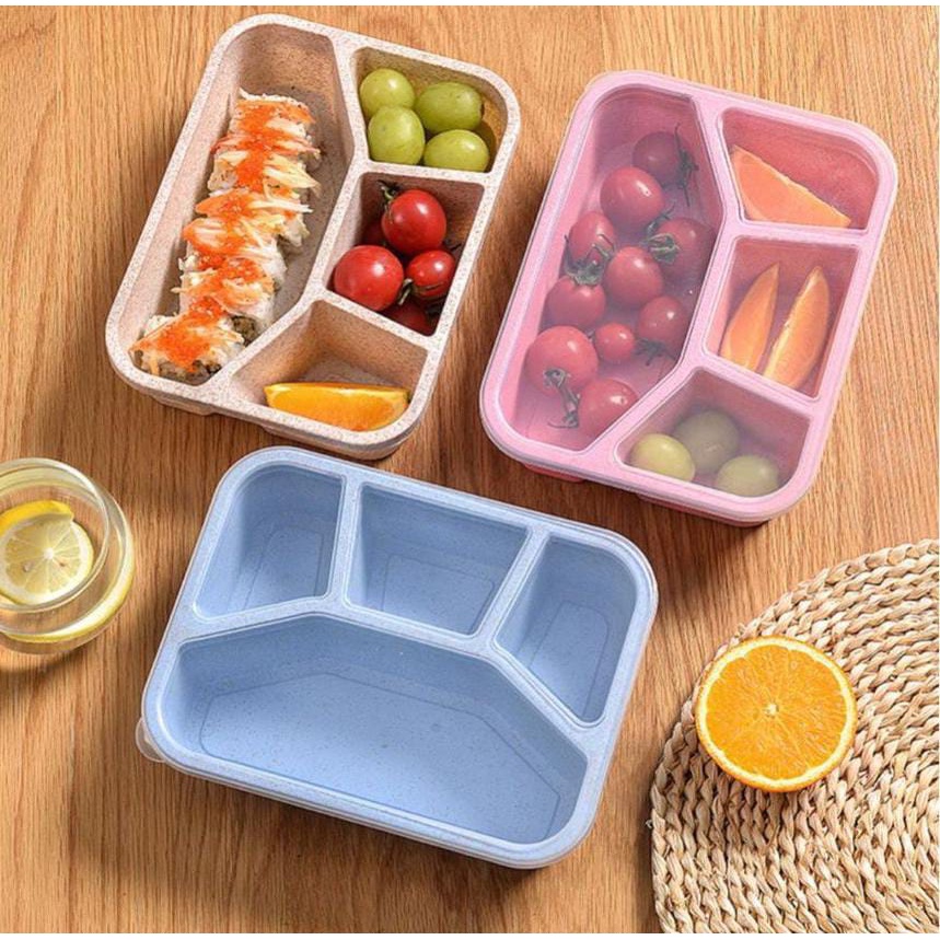 Straw Lunch Box 3 Dividers 4 Dividers Straw Lunch Box | Shopee Malaysia