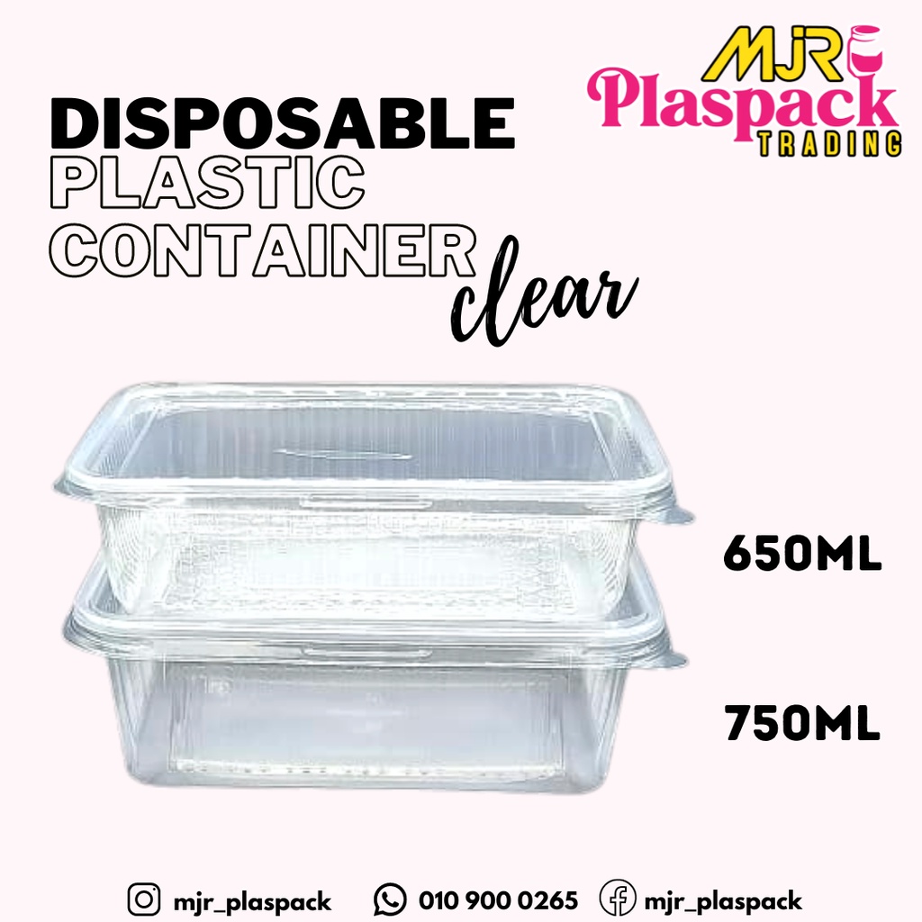 (50pcs) Disposable Plastic Container (Clear) 650ml 750ml 1000ml/ Bekas ...