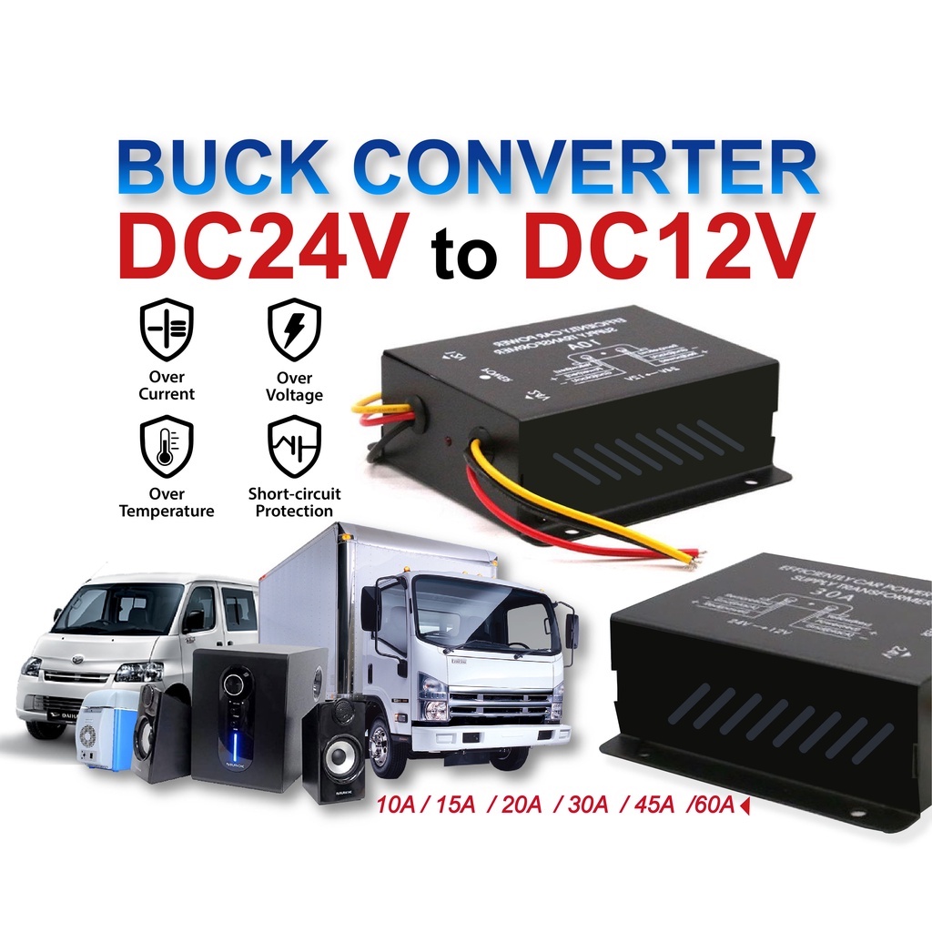 24V to 12V Car DC Power Electric Buck Transformer Converter 10A 15A 20A 30A 45A 60A Truck Lorry ...