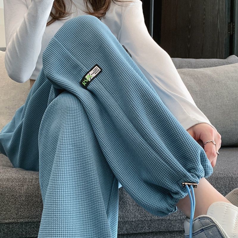 【40-150kkg M-5XL] 2-300斤春秋季华夫格运动裤女胖mm大码宽松束脚直筒休闲ins潮卫裤 fat bigsize oversize pants | Shopee Malaysia