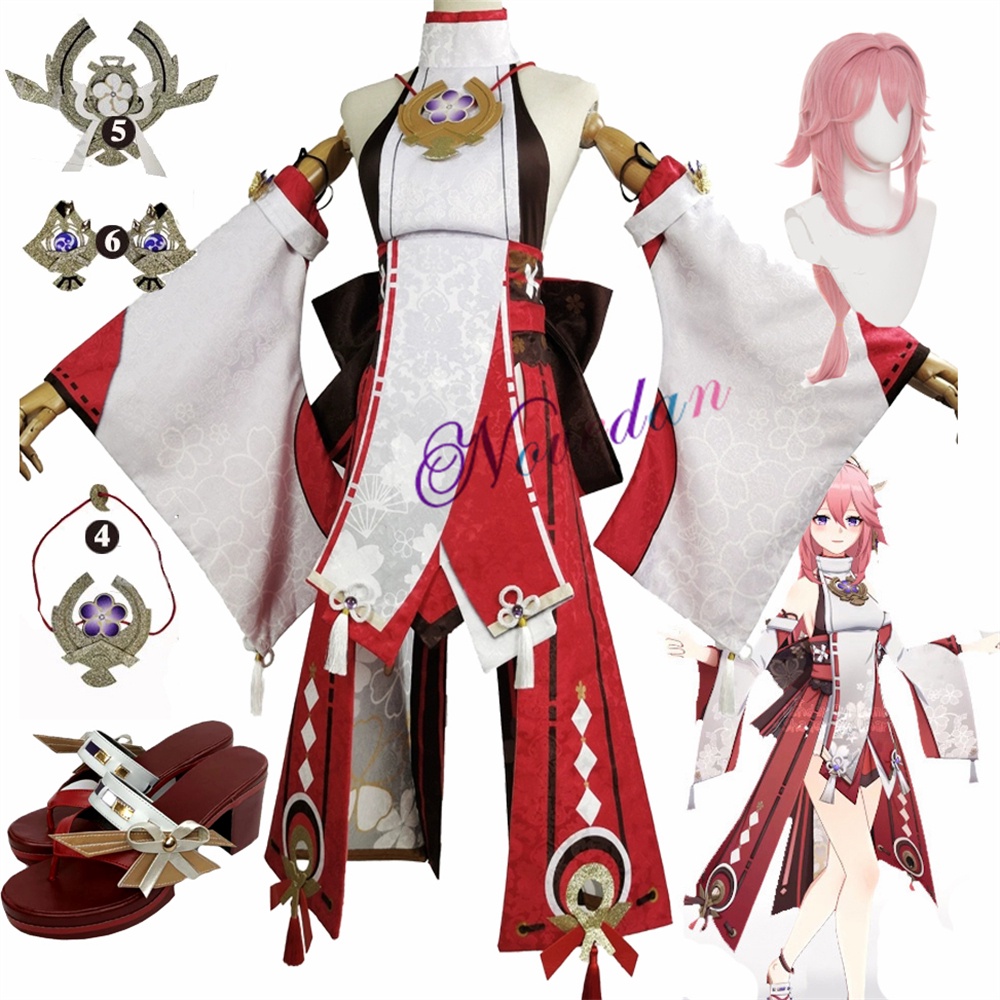 `Genshin Impact YaeMiko Guuji Yae Cosplay Costume Yae Miko Wig Shoes ...