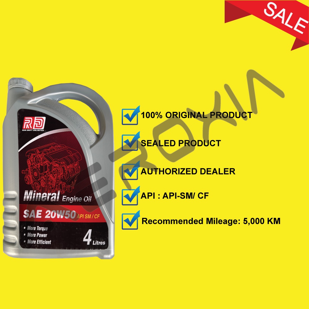 RUN DRIFT (RD) MINERAL ENGINE OIL SAE 20W-50 API SM/ CF 4L | Shopee Malaysia