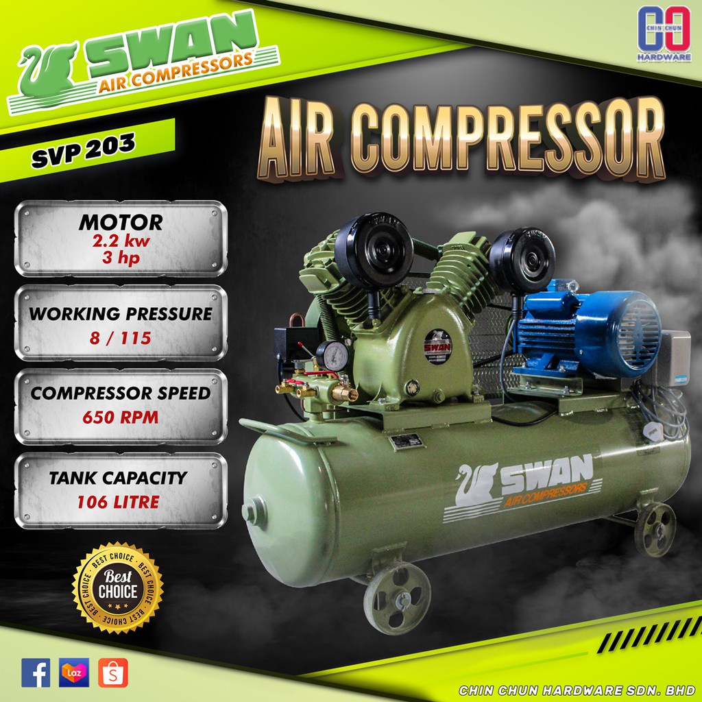 SWAN SVP-203 3HP 106L HEAVY DUTY INDUSTRIAL AIR COMPRESSOR|INDUSTRIAL ...