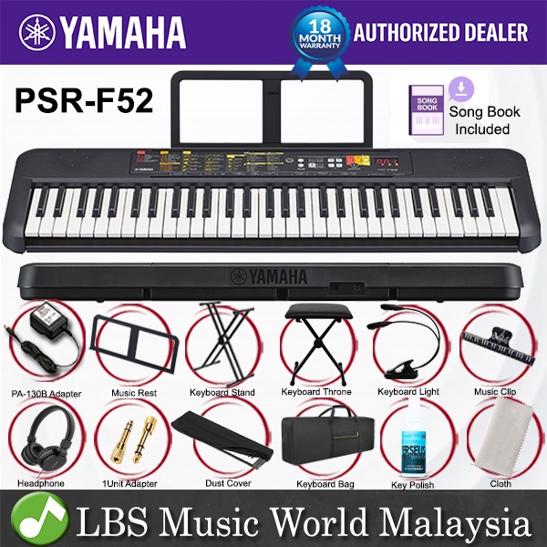 Yamaha PSR-F52 Electronic Portable Keyboard Full Piano Package (PSRF52 ...