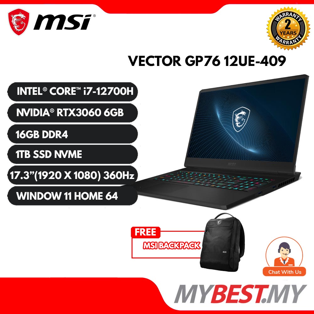 MSI Vector GP76 12UE-409MY Gaming Laptop (17.3 MSI Vector GP76 12UE-409MY Gaming Laptop (17.3