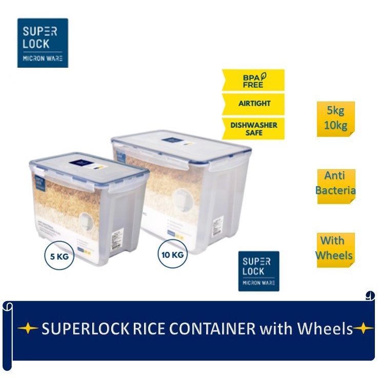 SUPERLOCK Rice Container 5 & 10 KG with Wheels AirTight Rice Storage ...