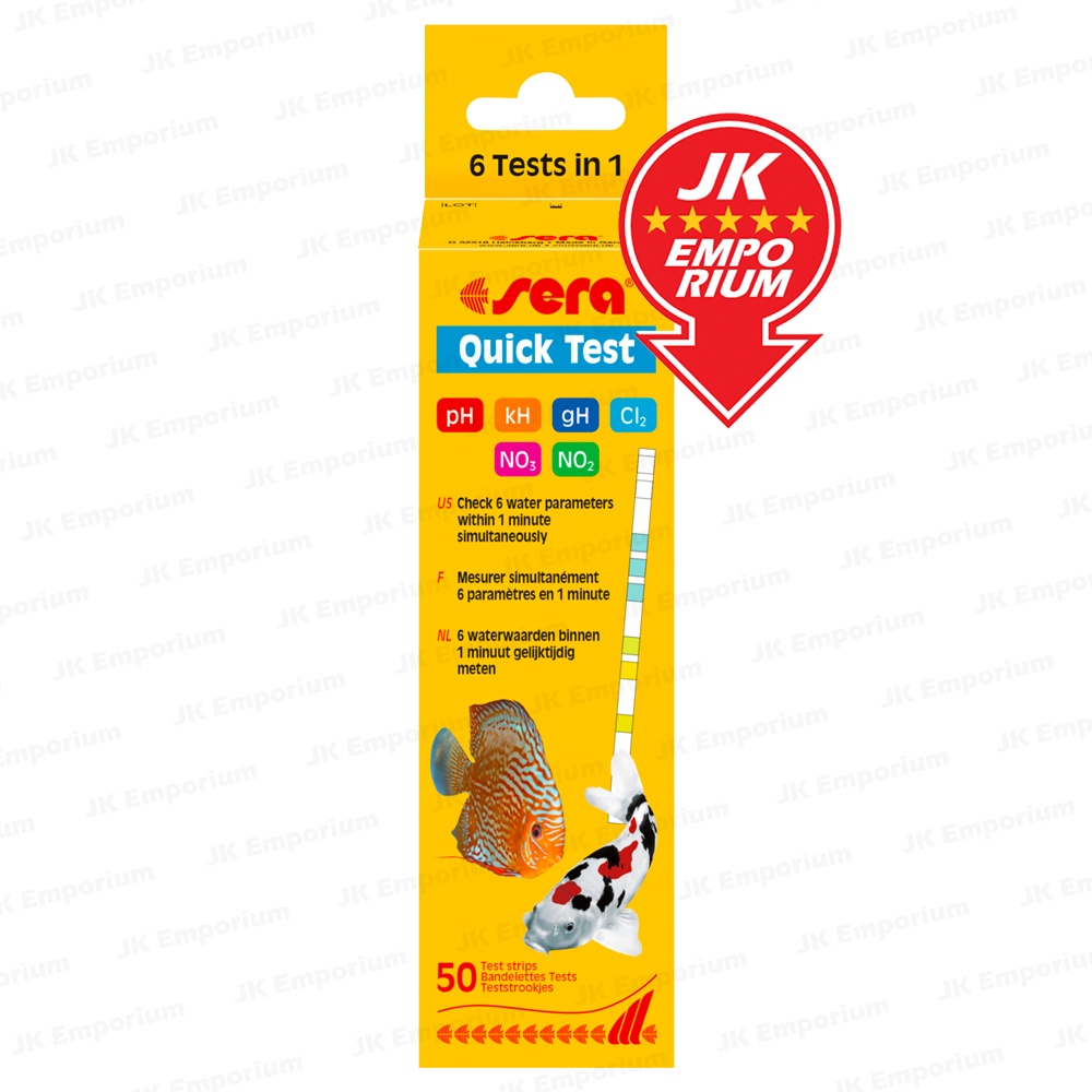 Sera 6 in 1 Quick Test Kit 50 Strips pH Carbonate Total Hardness ...