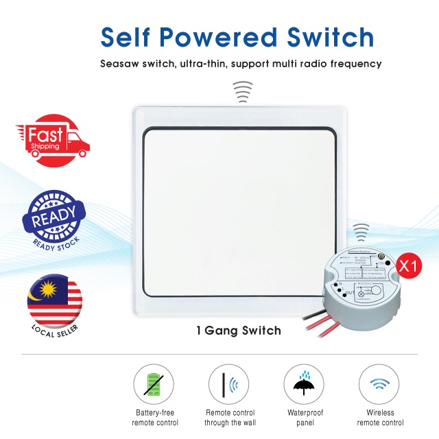 Ready Stock📢 Self Powered Switch / Wireless Receiver with Switch / 1 Gang Switch | Shopee Malaysia