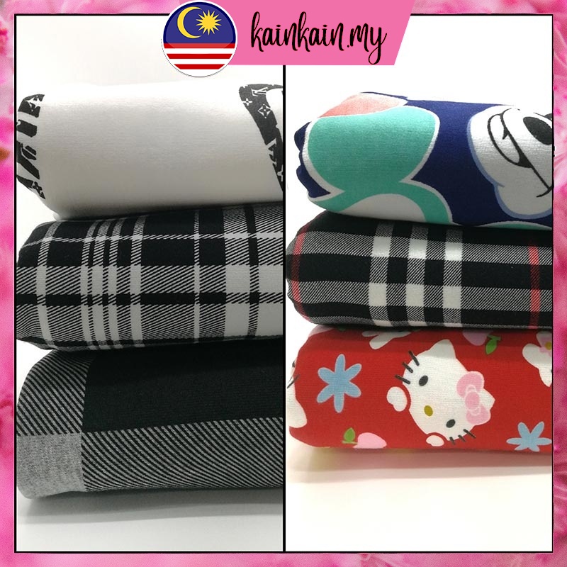 🌸 Kain Knit Cotton Terry Baby Terry Fabric Cute Mickey Text Plaid ...