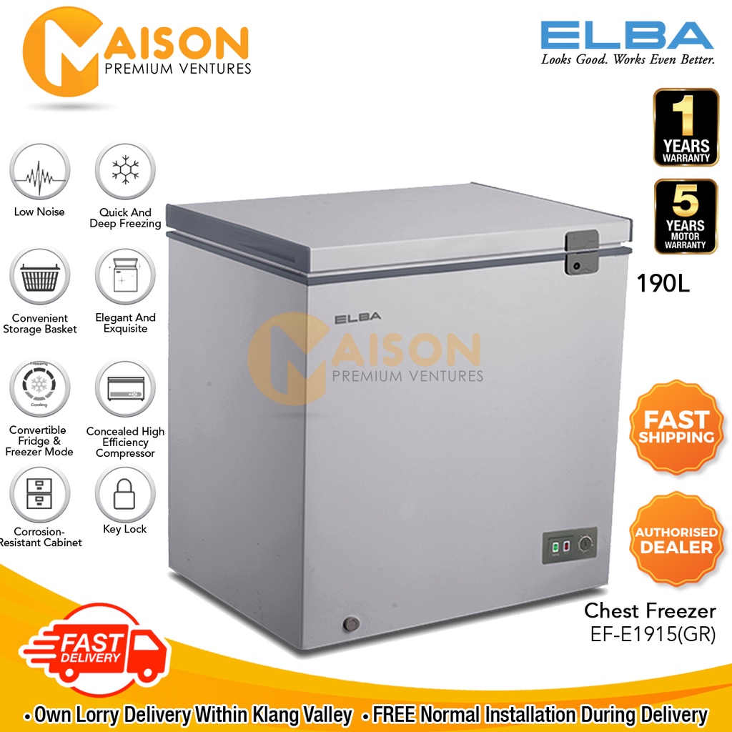 [Sales] ELBA Chest Freezer 190L EF-E1915(GR) (FAST DELIVERY)(Delivery ...