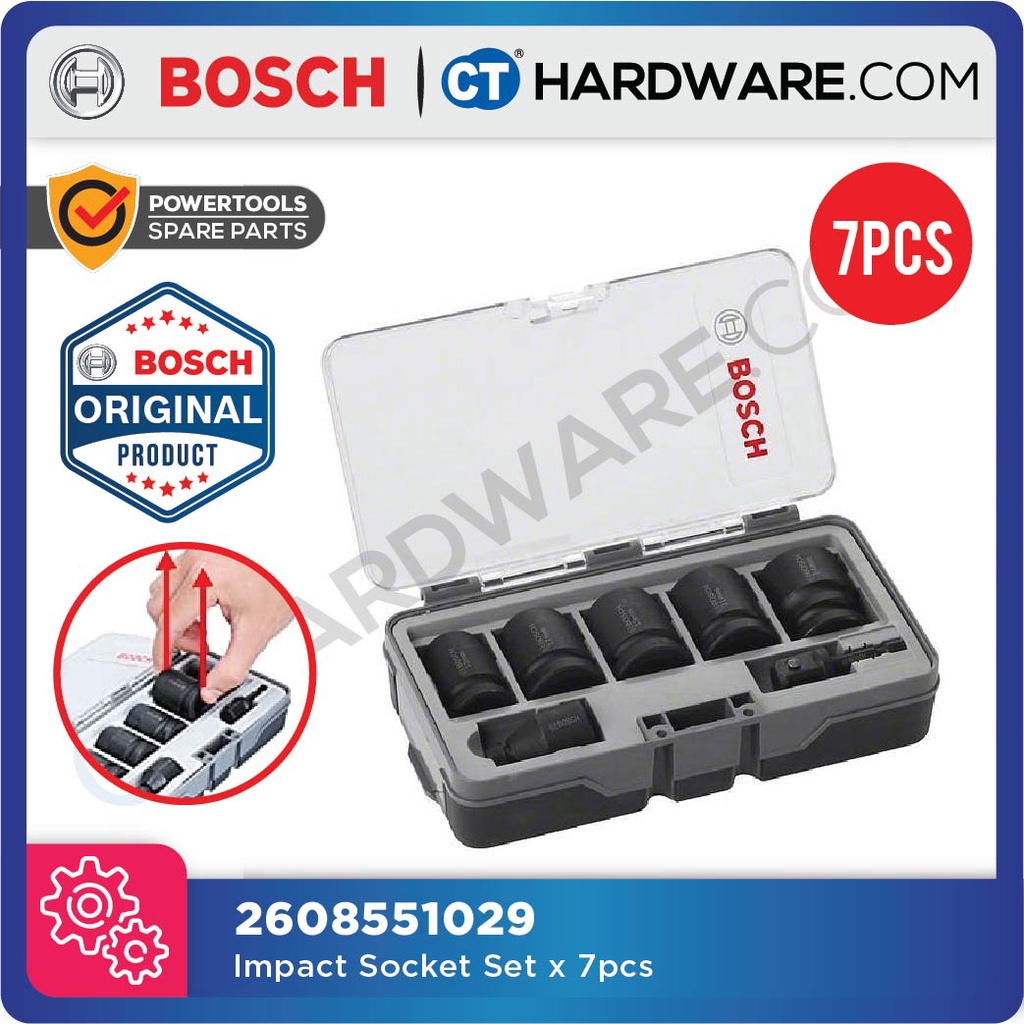 BOSCH 2608551029 IMPACT SOCKET SET X 7PC (13MM,17MM,19MM,21MM,24MM ...
