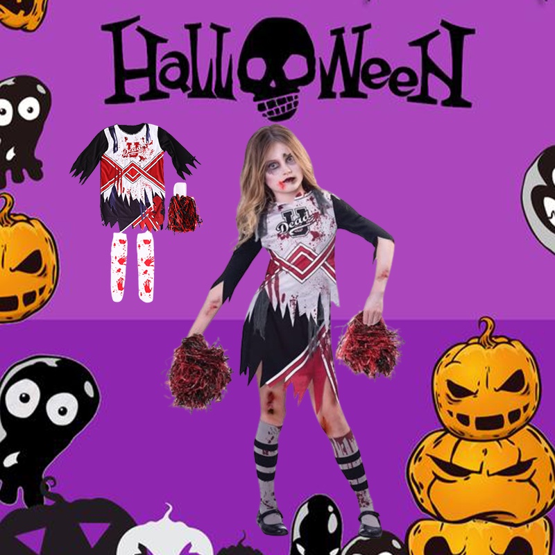 Halloween Spooky Girls Zombie Cheerleader Cosplay Costume For And ...