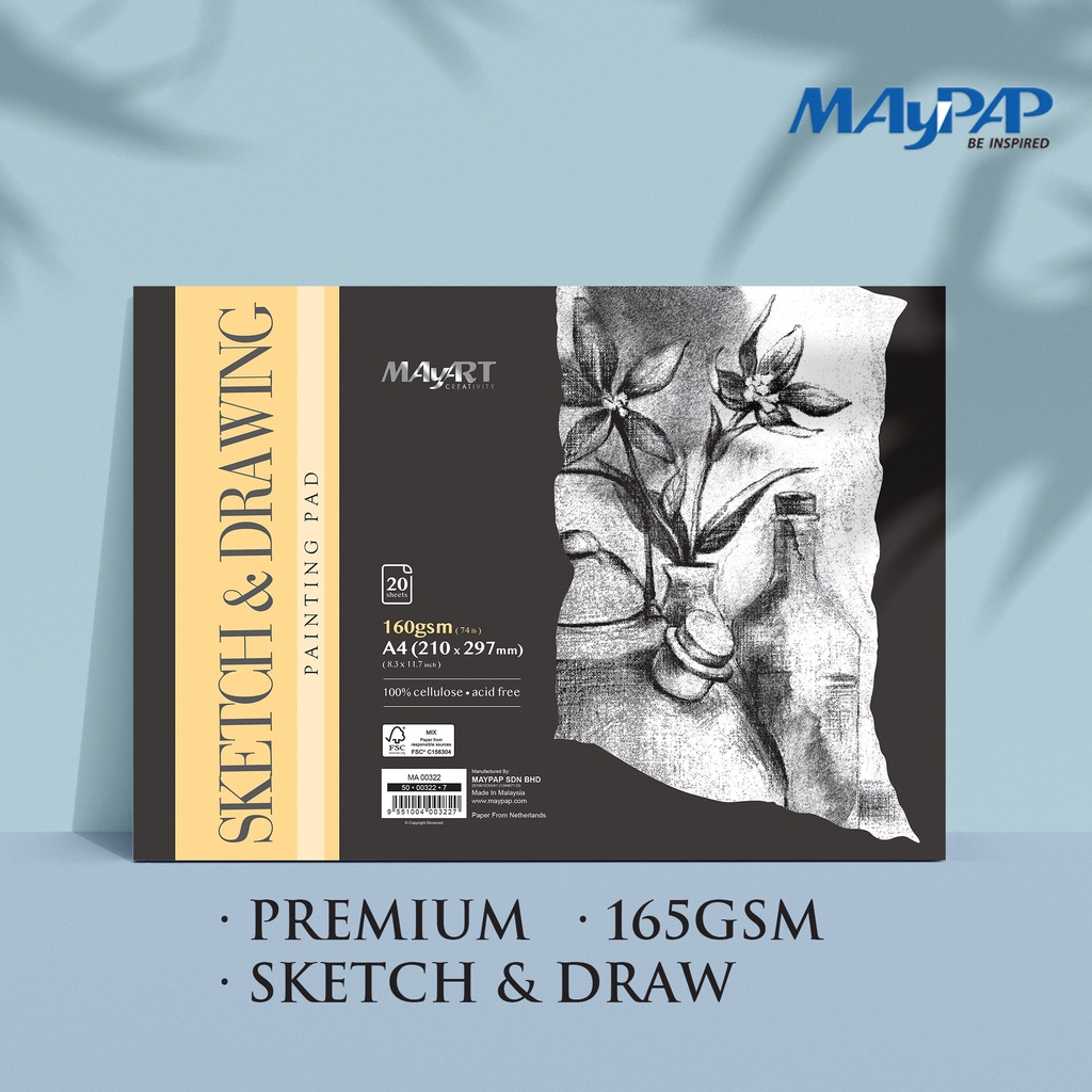 MayArt Premium Sketch & Drawing Pad 160gsm / 20shts A3 (MA00321) / A4 ...