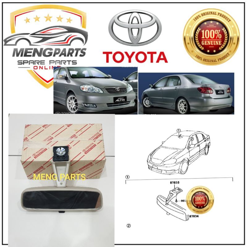 ORIGINAL TOYOTA ALTIS ZZE121,ZZE122 2003Y-2007Y ROOM INTERIOR MIRROR ...