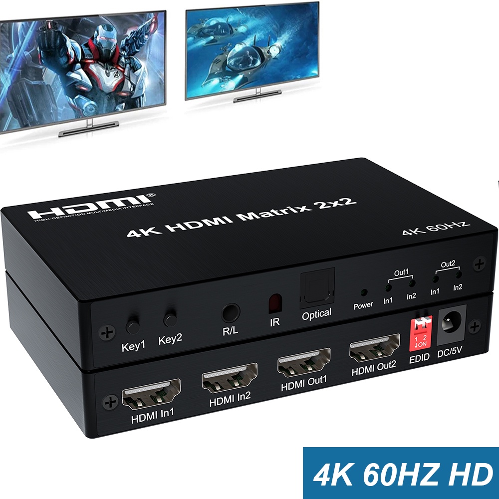 4K 60Hz 2x2 HDMI Matrix Switcher 2 In 2 Out HDMI Switch Splitter Audio ...