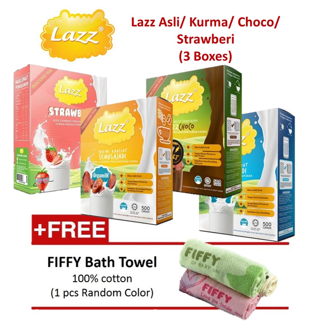 (Buy 3 Free Baby Towel) LAZZ Susu Kambing Asli/Kurma/Choco/Strawberi (Free 50g) | Shopee Malaysia