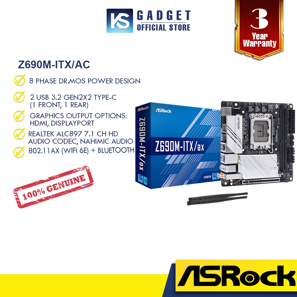 ASRock Motherboard Z690M-ITX/ax 12th Gen Intel® Core™ Processors ...