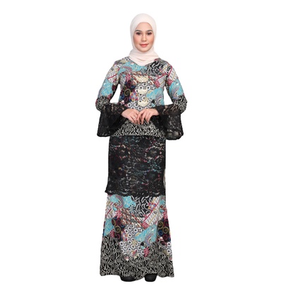 Baju Kurung Lace Bunga Lestari Hitam | Shopee Malaysia