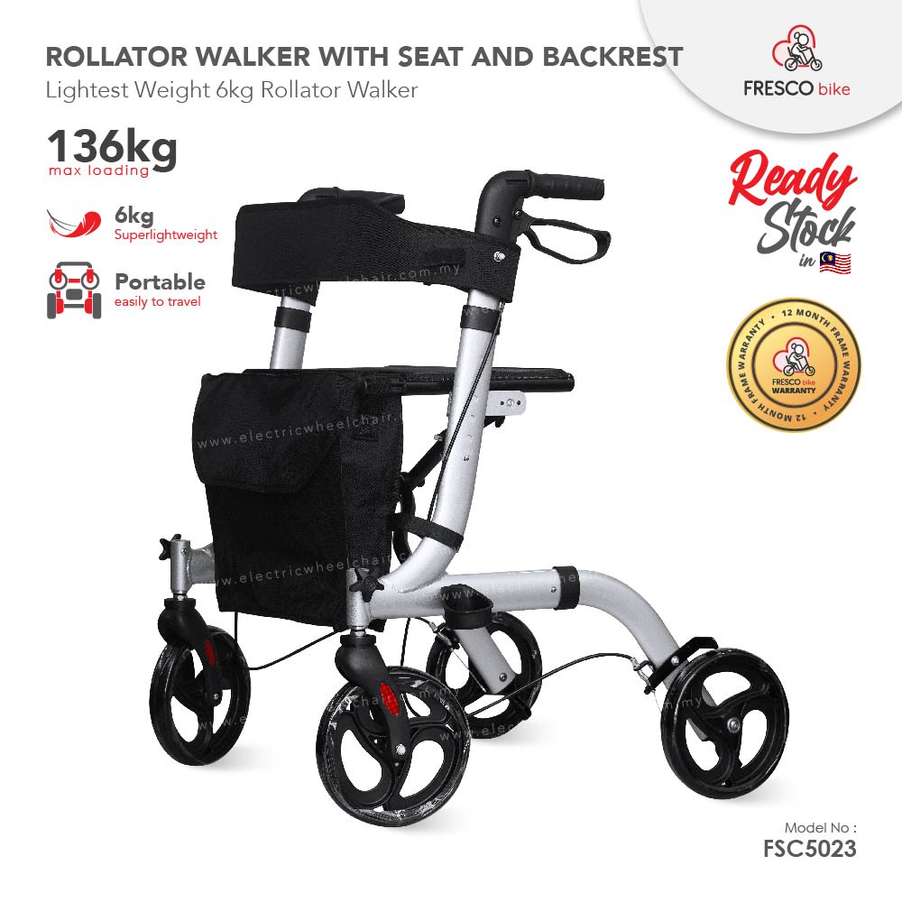 Fresco Rollator Walker with Seat and Backrest the Lightest Weight 6kg ...