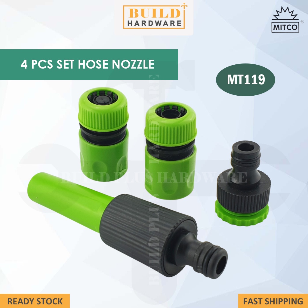 MITCO MT-119 Garden Hose Fittings 4Pcs Set ABS Plastic Adjustable Spray ...