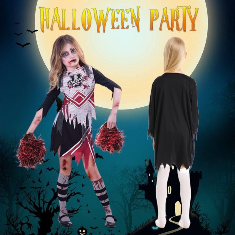 Halloween Spooky Girls Zombie Cheerleader Cosplay Costume For And ...