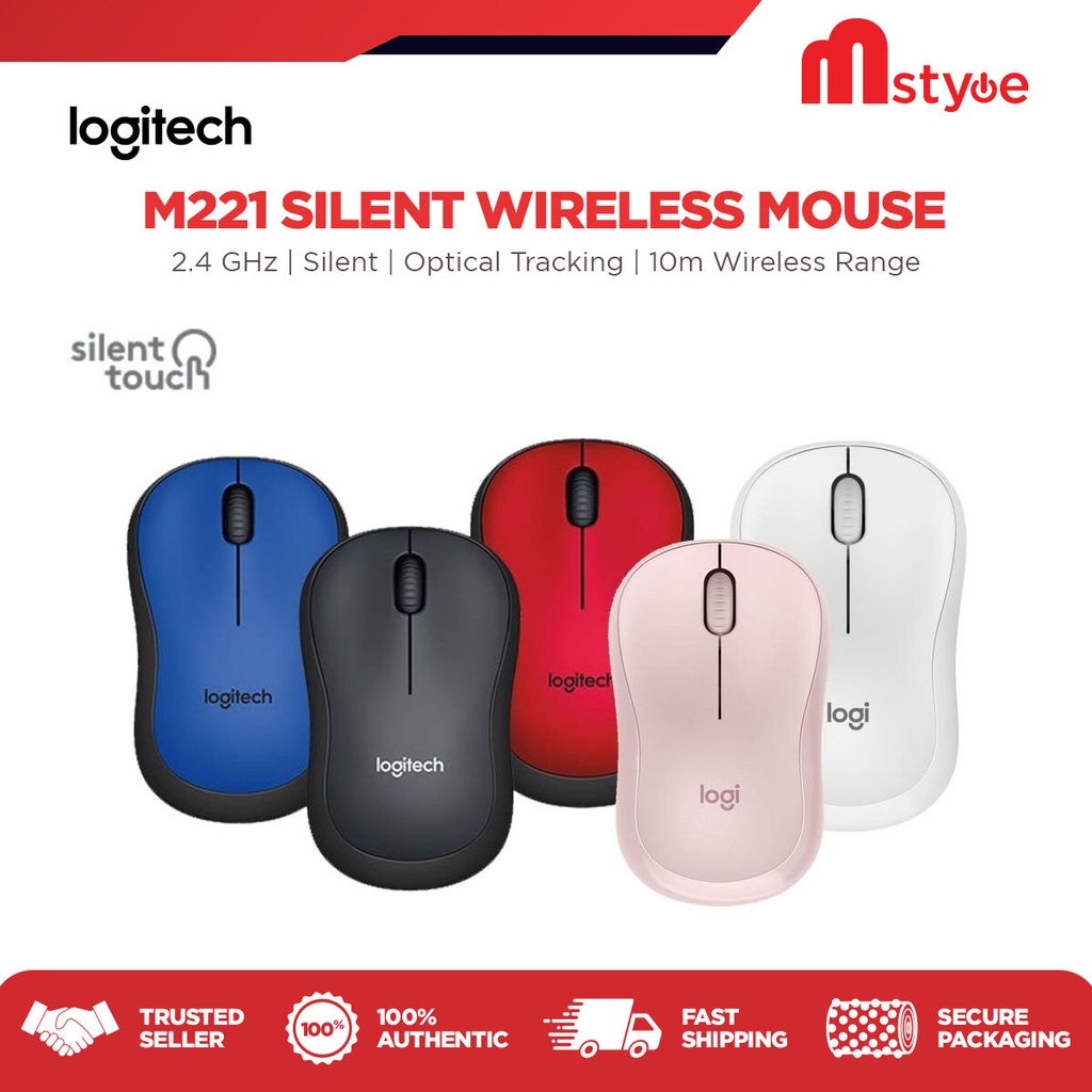 Logitech M221 Silent Wireless Mouse (Charcoal/Blue/Red/Rose) | Shopee ...