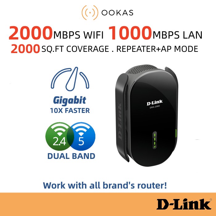 D-Link AC2000 Gigabit Mesh Enabled Exo Wireless Wifi Repeater Booster ...