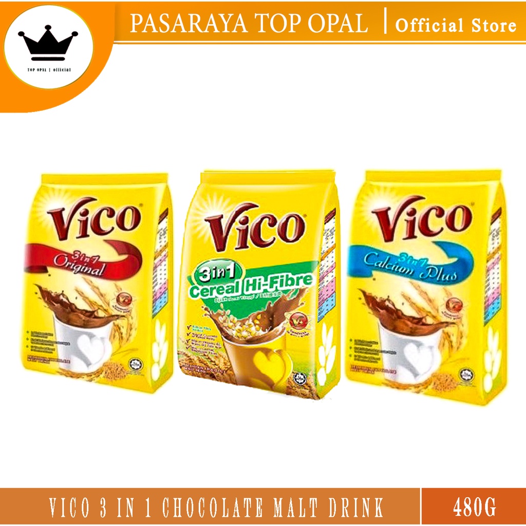 Vico 3 in 1 Chocolate Malt Drink Original/Calcium Plus/Cereal Hi-Fibre ...
