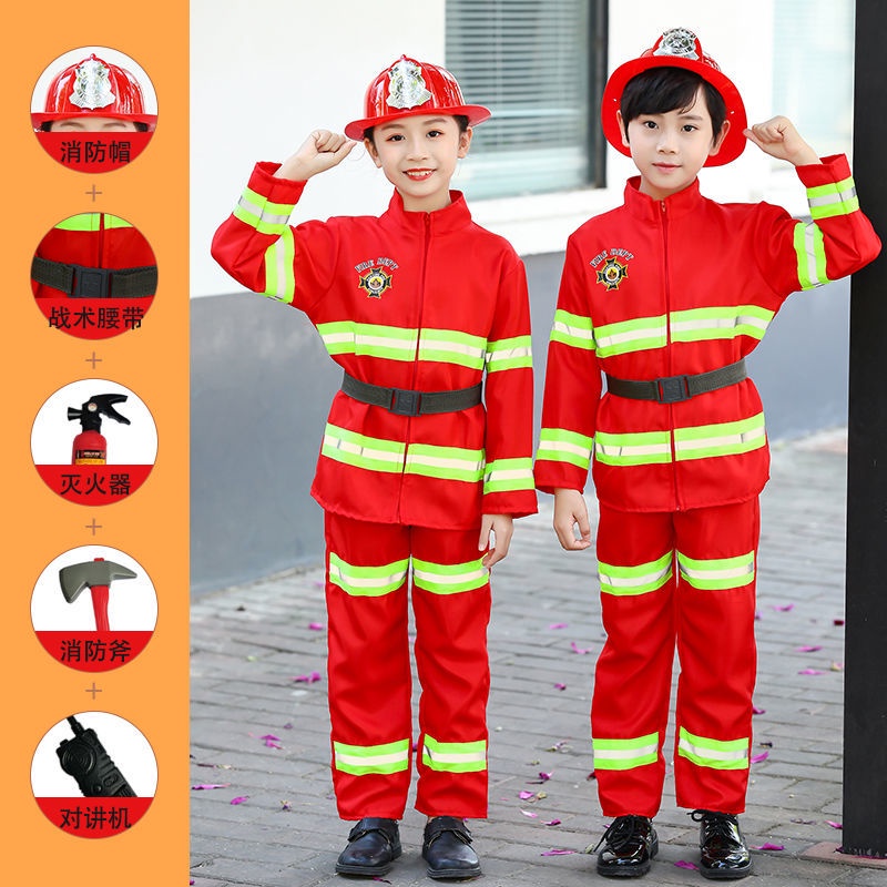 Ready Stock Children Firefighter Costume Firefighting Clothes ...