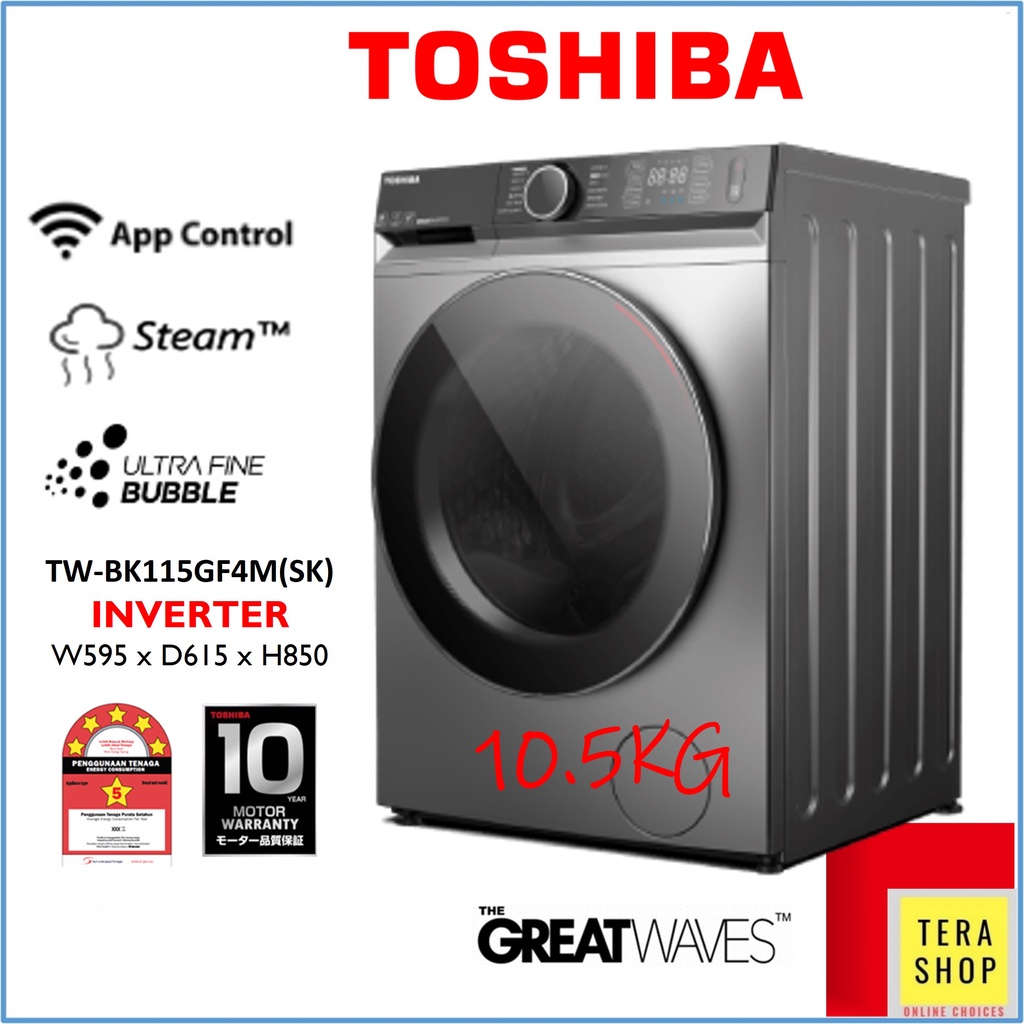 Toshiba BK115GF4M 10.5KG Inverter Front Load Washing Machine Mesin Basuh Wifi Smart Control ...