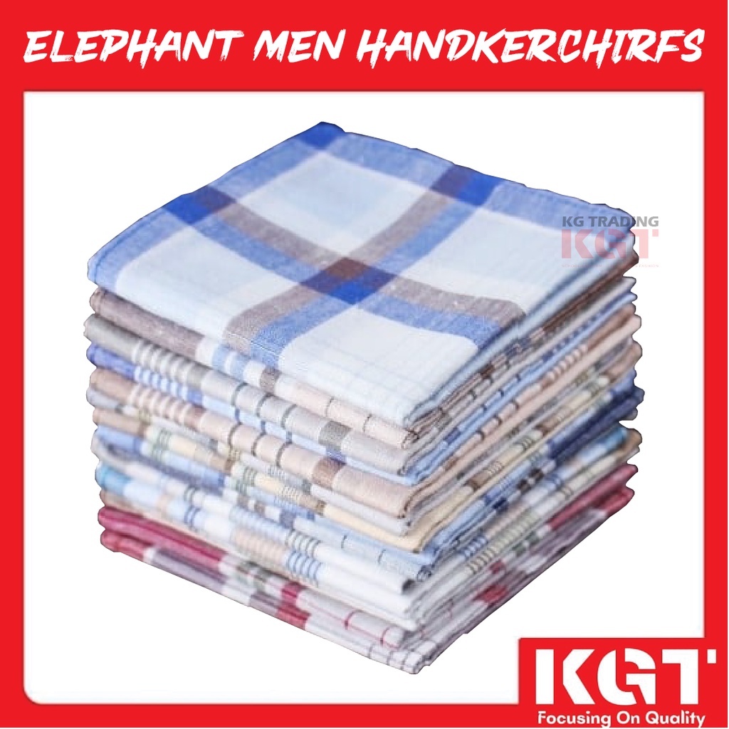 ELEPHANT Mens Handkerchief 100%Super Fine Cotton Hankies Sapu Tangan ...