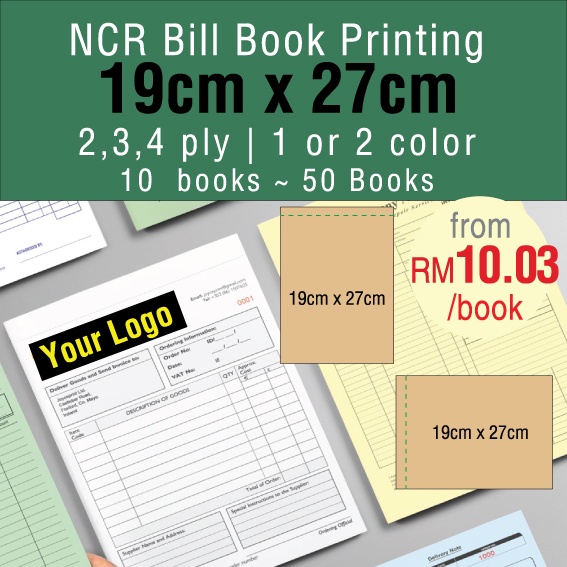 19cm x 27cm NCR Bill Book Custom Printing Receipt Invoice Payment ...